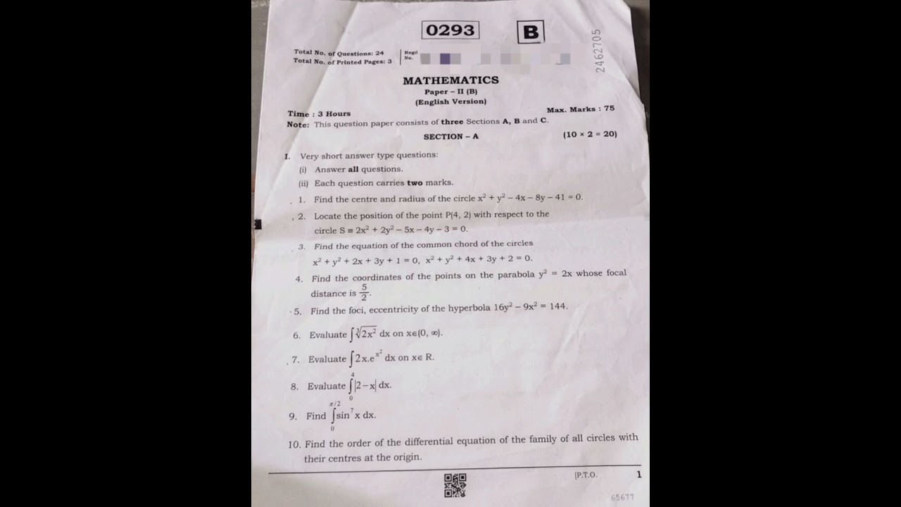 maths 2B question paper 2025,TS