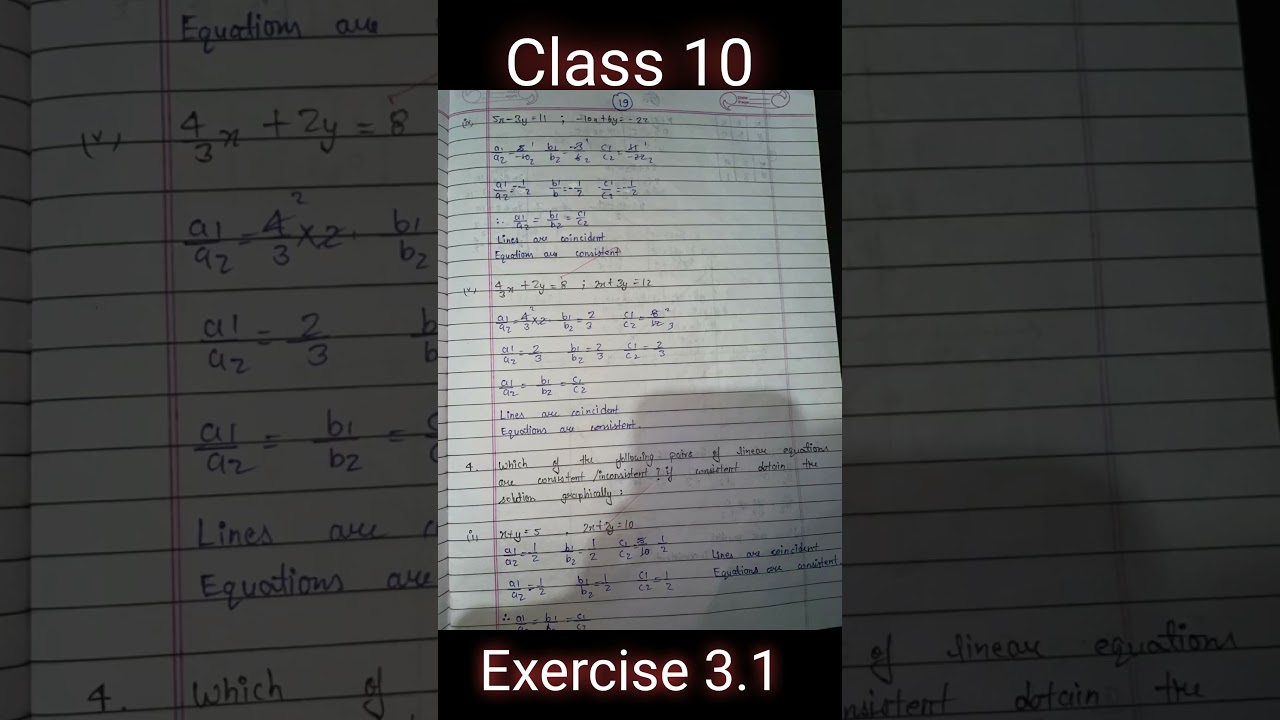 NCERT maths class 10th chapter 3 Pair of Linear equations in two variables Exercise 3.1 solution ✨🌟