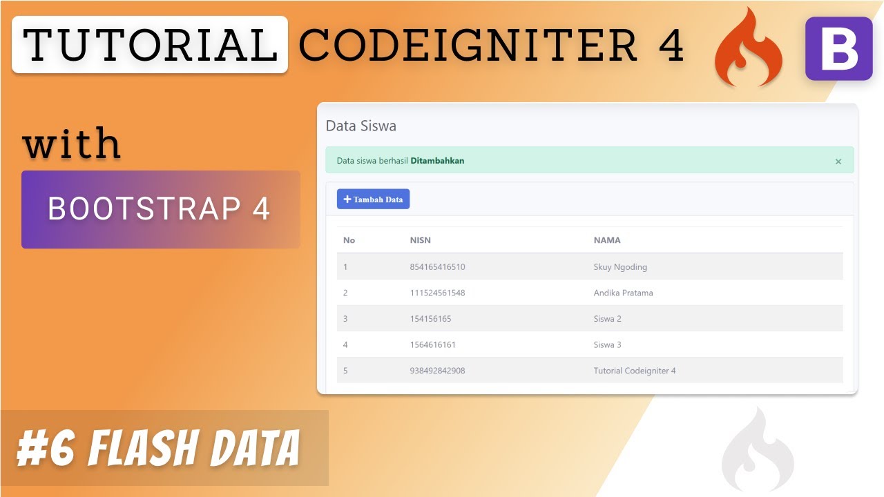 6 Flash Data - Tutorial CodeIgniter 4 & Bootstrap 4
