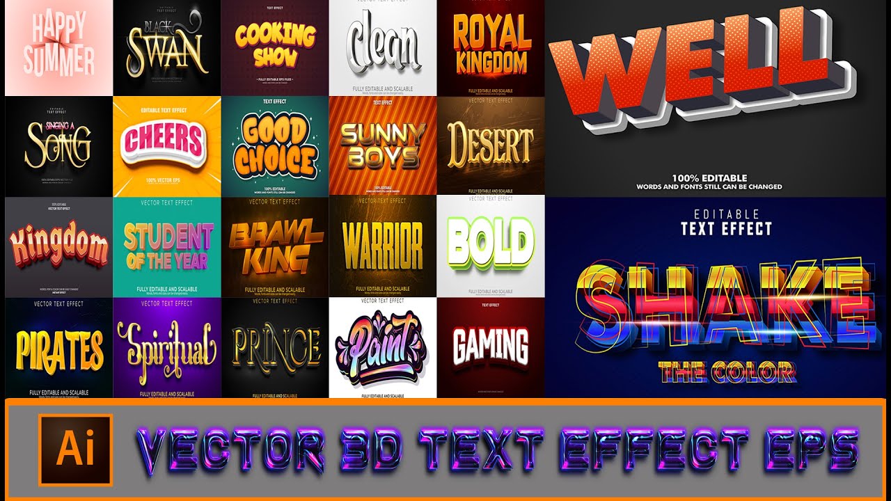 Vector 3D text effect Ai Eps File Free | Full editable 3D text effect vector eps