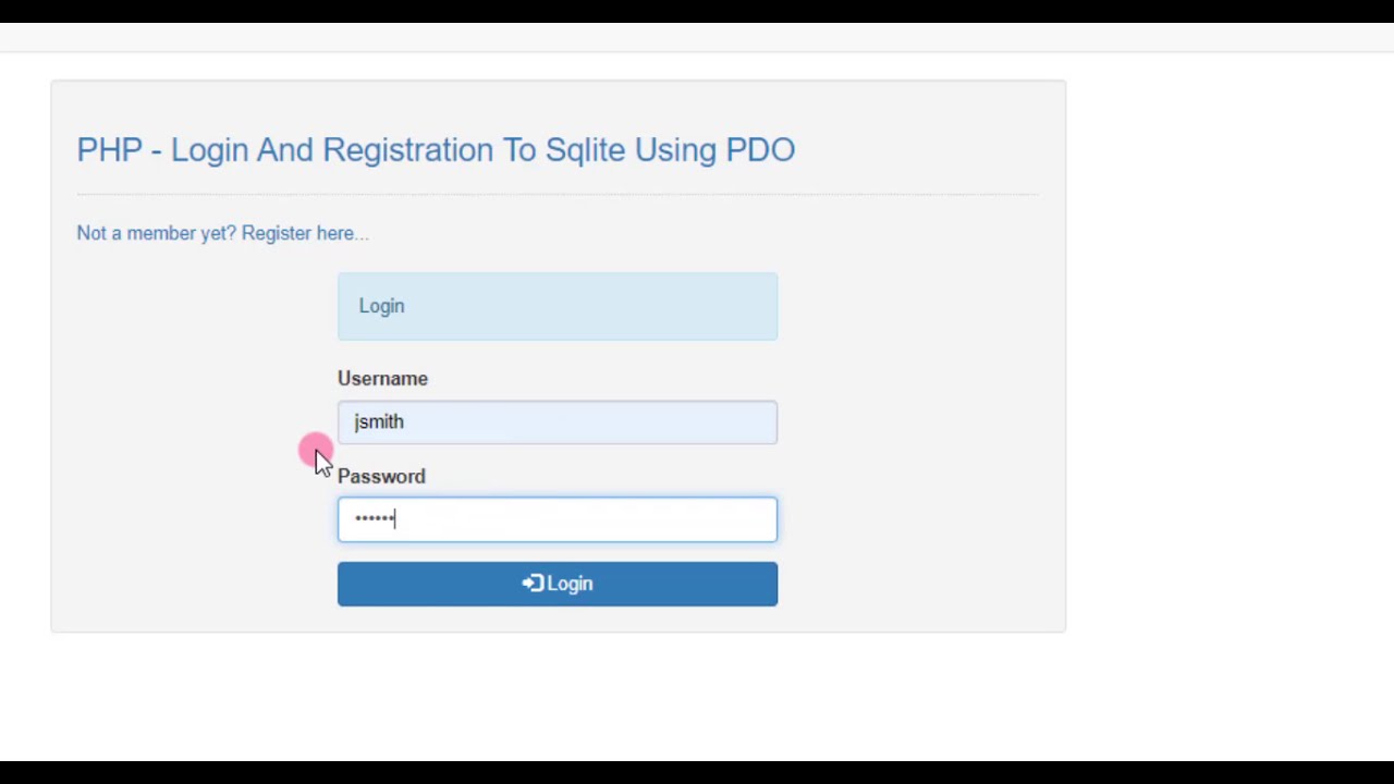 Creating a Login and Registration form in PHP and SQLite using PDO Tutorial Demo