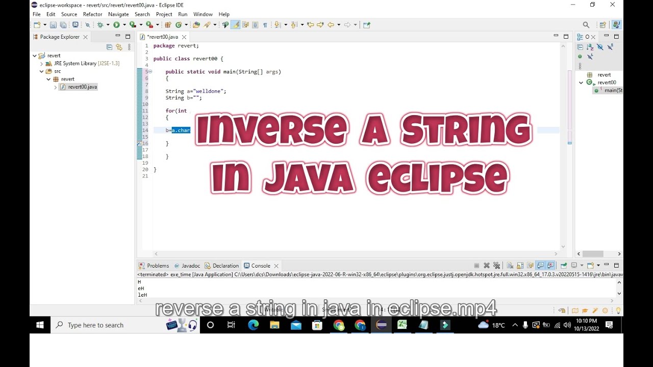 how to reverse a string in java eclipse | how to invert a string in java in eclipse
