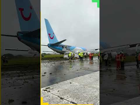 Plane leaves the runway at Leeds Bradford Airport