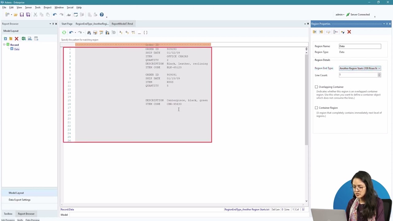 How to Configure Another Region Starts, Region Property in Astera Data Stack