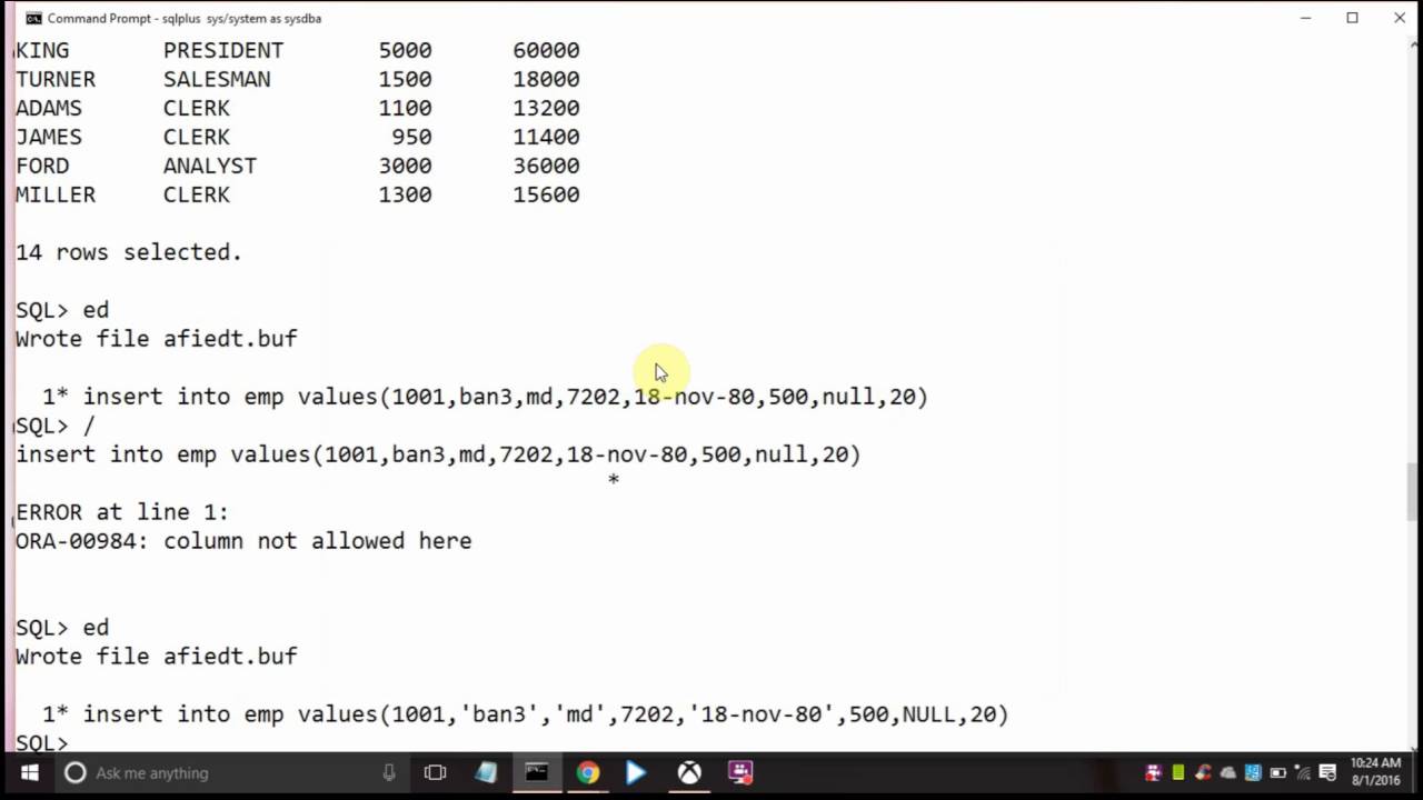 ORACLE SQL- 3.insert row into table