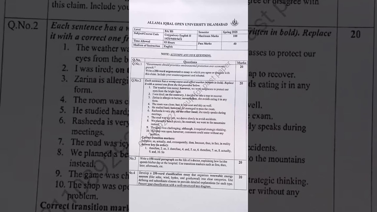 1424 ENGLISH SPRING 2025 PAST PAPER #aiou