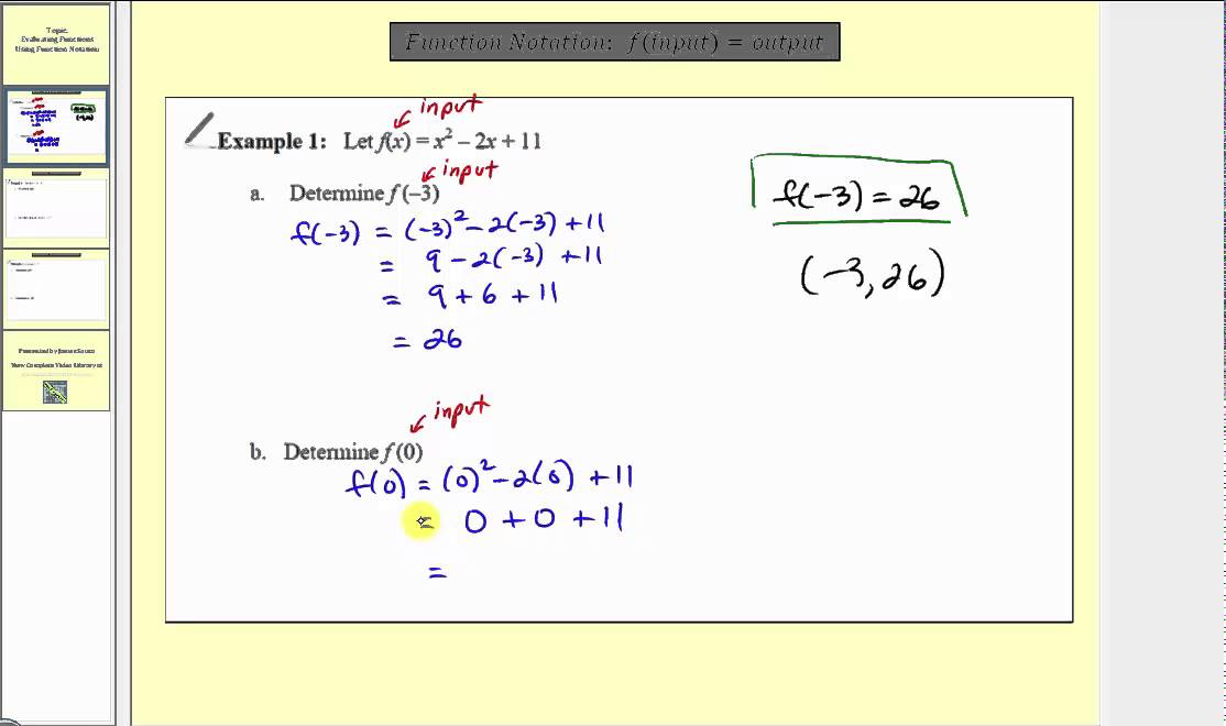 Evaluating Functions Using Function Notation (L9.3)