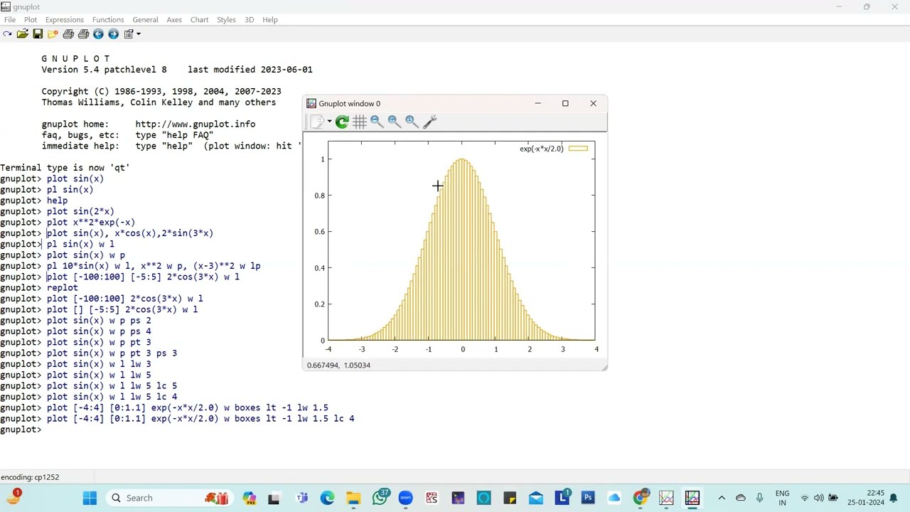 GNUPLOT TUTORIAL LEC 4- Plotting Gaussian Function with x & y-axis range, line width, & line color.
