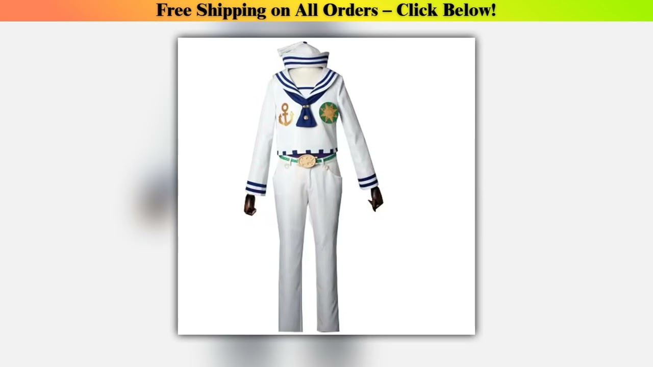 Anime Higashikata Josuke Cosplay Costume Mens Suit White Army Uniform Coat Pants Belt Hat Tie