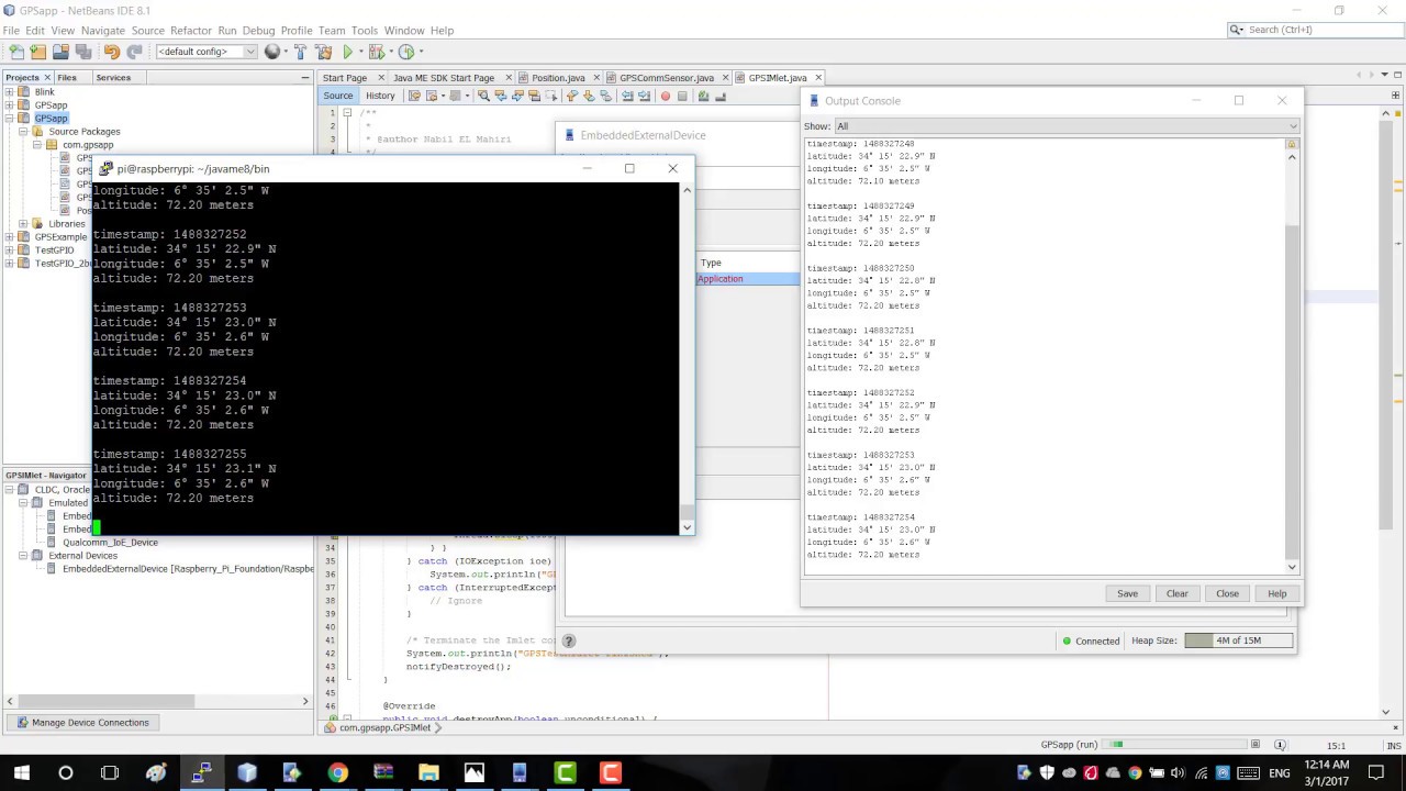 Tracking via GPS + Java ME + Raspberry pi 3