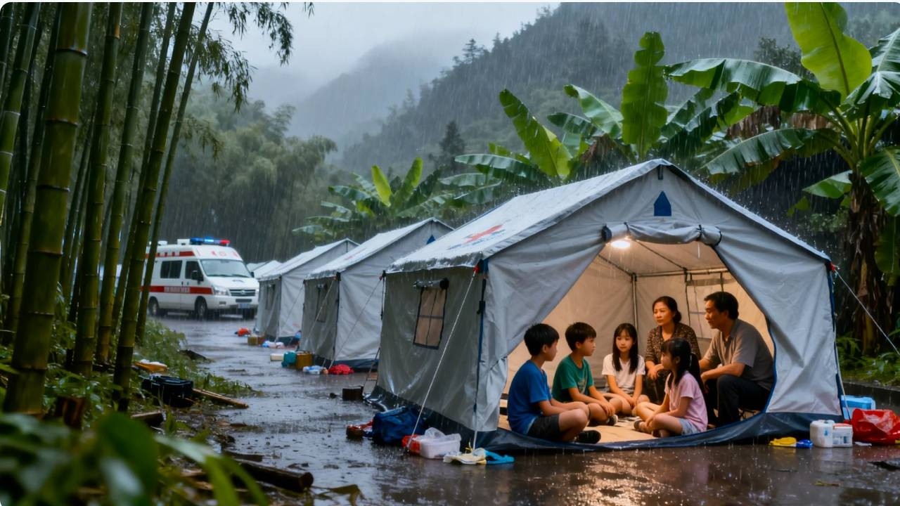 【一家七口隐居深山】在大山里连续下大雨，社区安排我们一家七口到安置区避险#农村生活#vlog