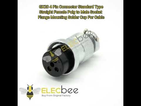 GX20 4 Pin Connector Standard Type Straight Female Pulg to Male Socket Flange Mounting Solder Cup