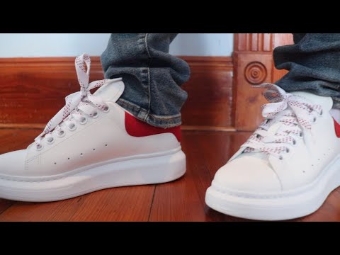 On Feet - Alexander McQueen Men's Oversized Sneakers White/Red @hotcrateshop