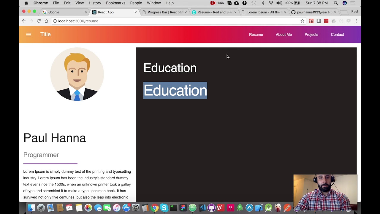 #5 Create React App Portfolio website Tutorial - Designing the resume page
