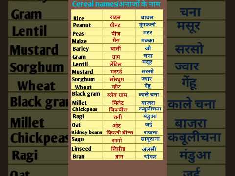 Cereal names English//अनाजों के नाम हिंदी और अंग्रेजी #english