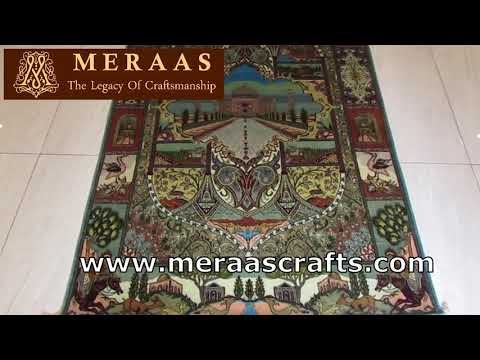 Persian hand knotted handmade Kashmir silk carpet 576 knots per sq. inch Rug 4x6 ft No-6019