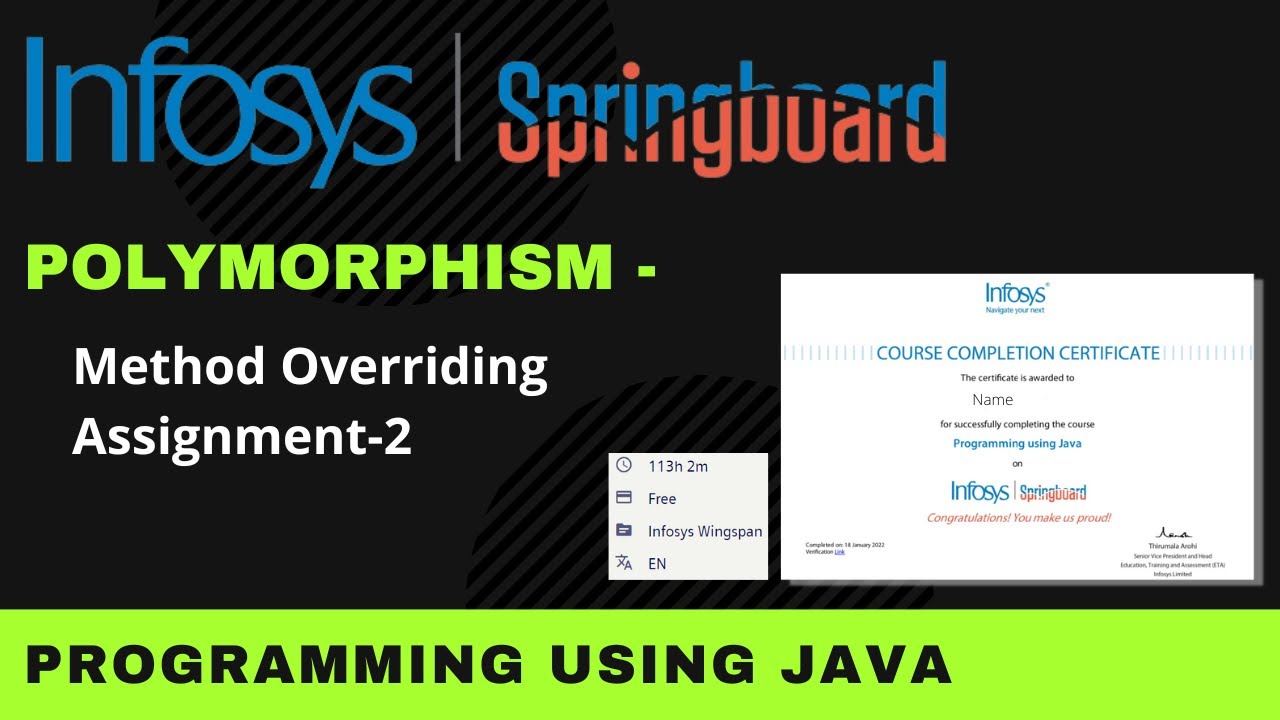 Method Overriding Assignment -2 | Programming Using Java | Infosys Springboard