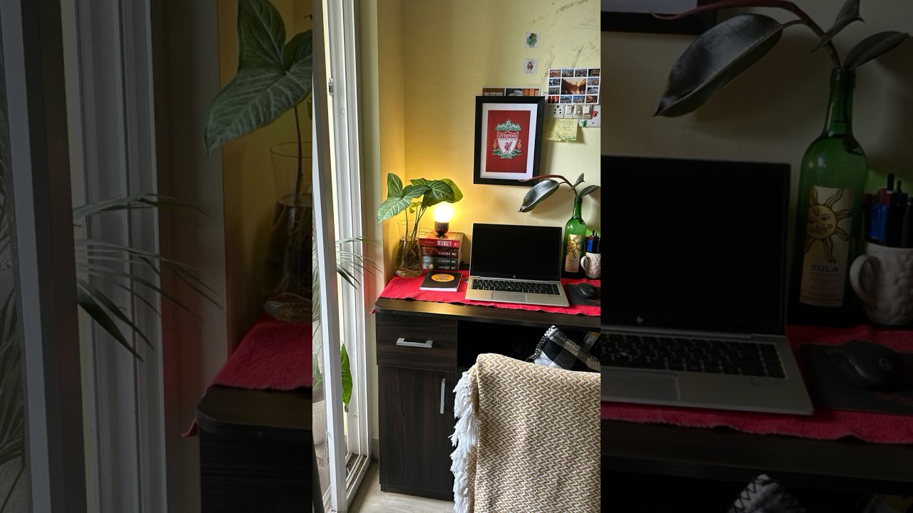 Non aesthetic workspace to aesthetic one 🌻 #workspacesetup #wfh #deskorganization #wfhlife #minimal