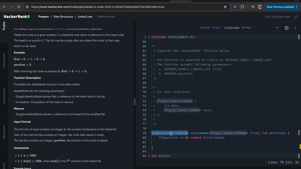 HackerRank: Delete a Node (Easy solution)