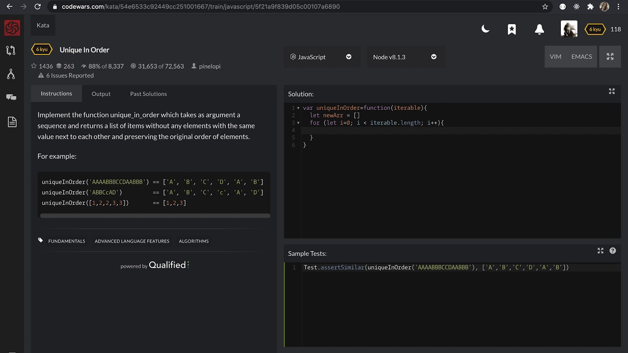 Codewars || Unique In Order || JavaScript || Code Challenge