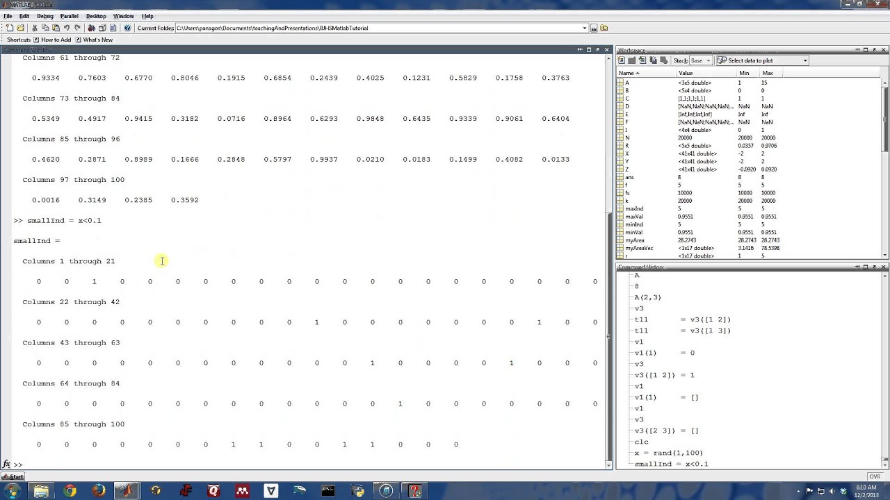 Matlab Indexing Examples - Beginner's Tutorial (5/15)