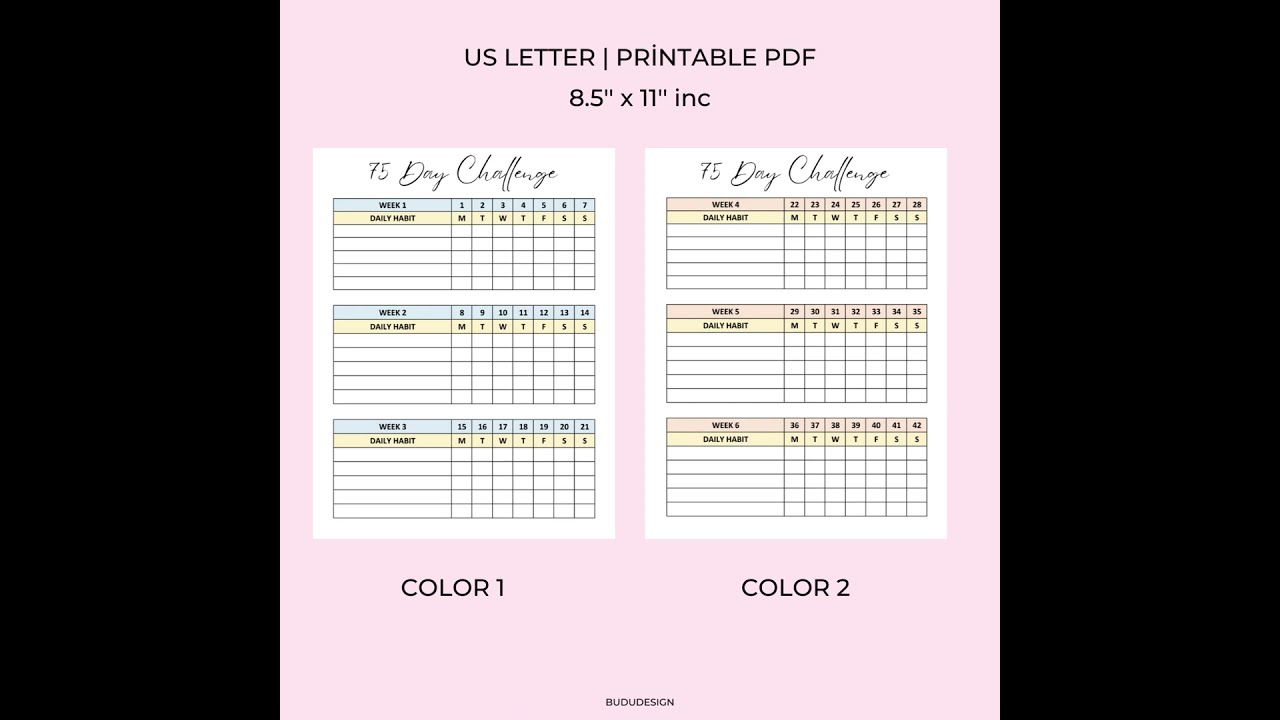 75 DAY CHALLENGE | 75 HARD CHALLENGE PRİNTABLE PDF US LETTER SİZE