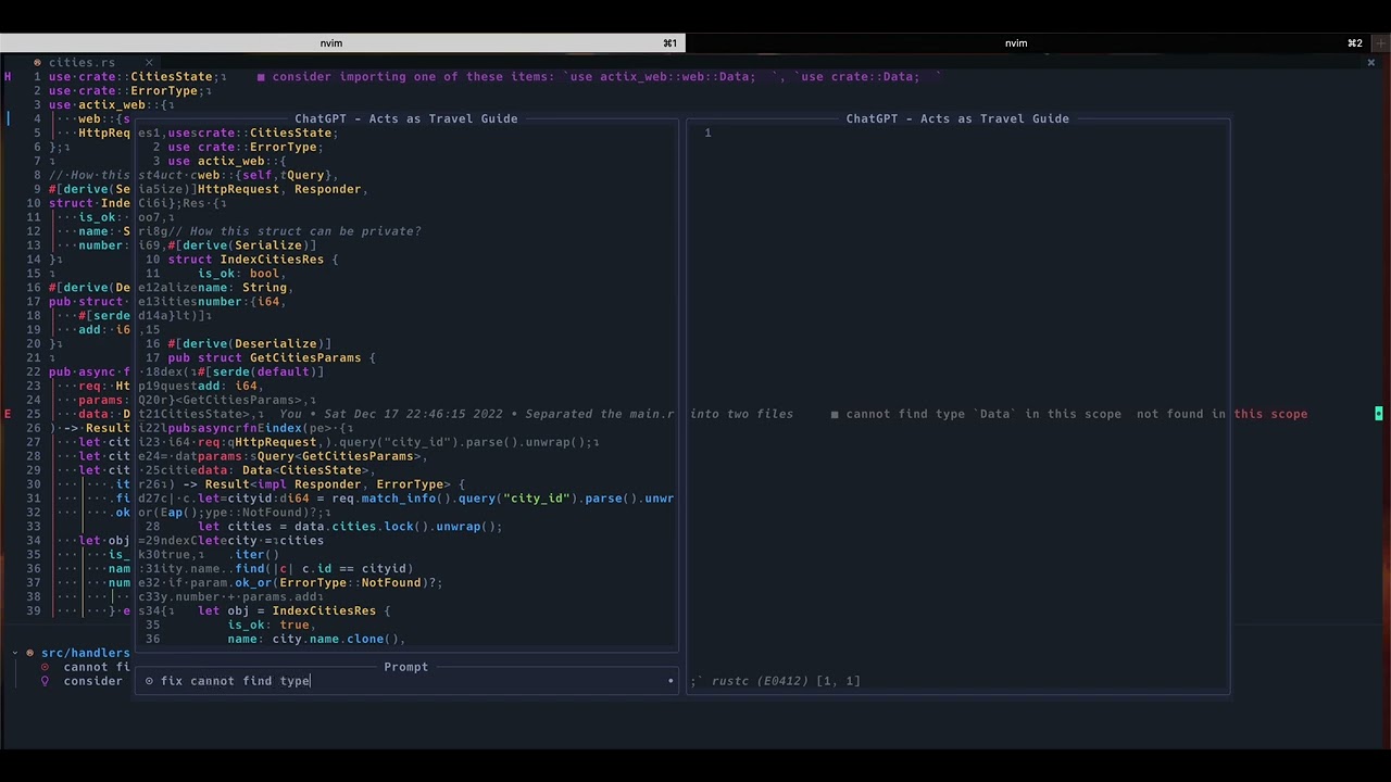 ChatGPT.nvim with ChatGPTEditWithInstructions command
