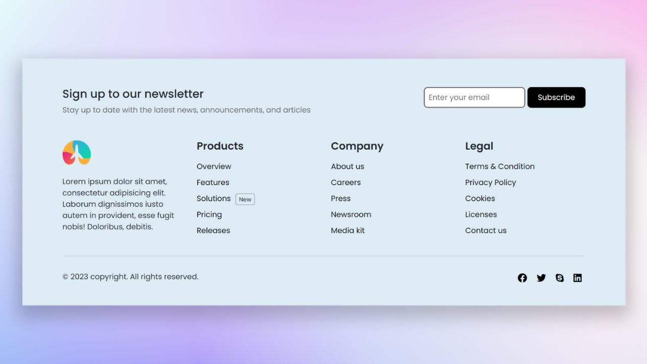 How to make responsive footer ui with step by step tutorial