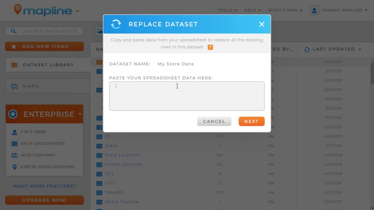 Replace a Dataset with New Data