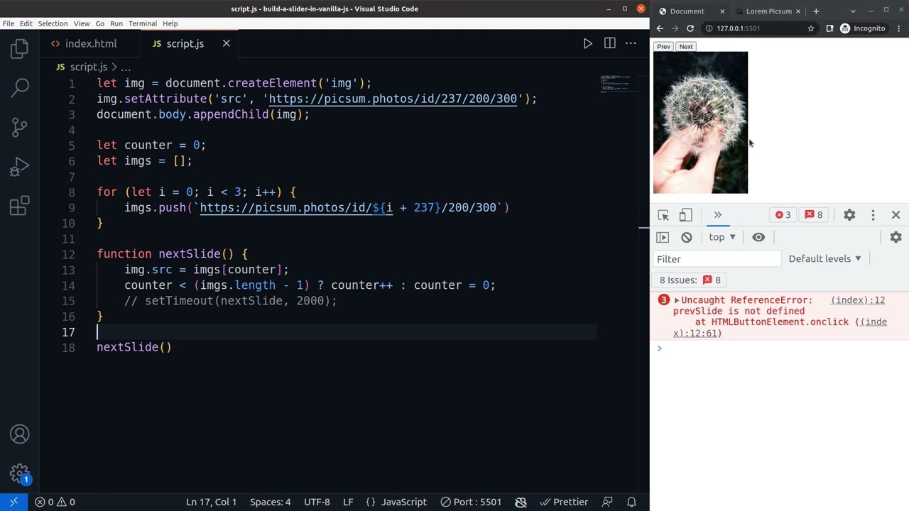 Build a simple slider in vanilla JavaScript, from scratch
