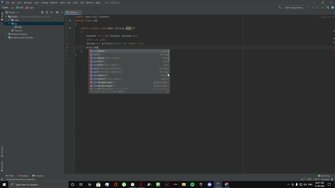 Java program to add two numbers with user input (using Scanner)