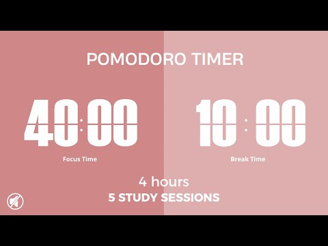 4-Hour 40/10 Pomodoro Timer (No Music) | 5 x 40min Deep Focus Sessions | Study, Work, ADHD