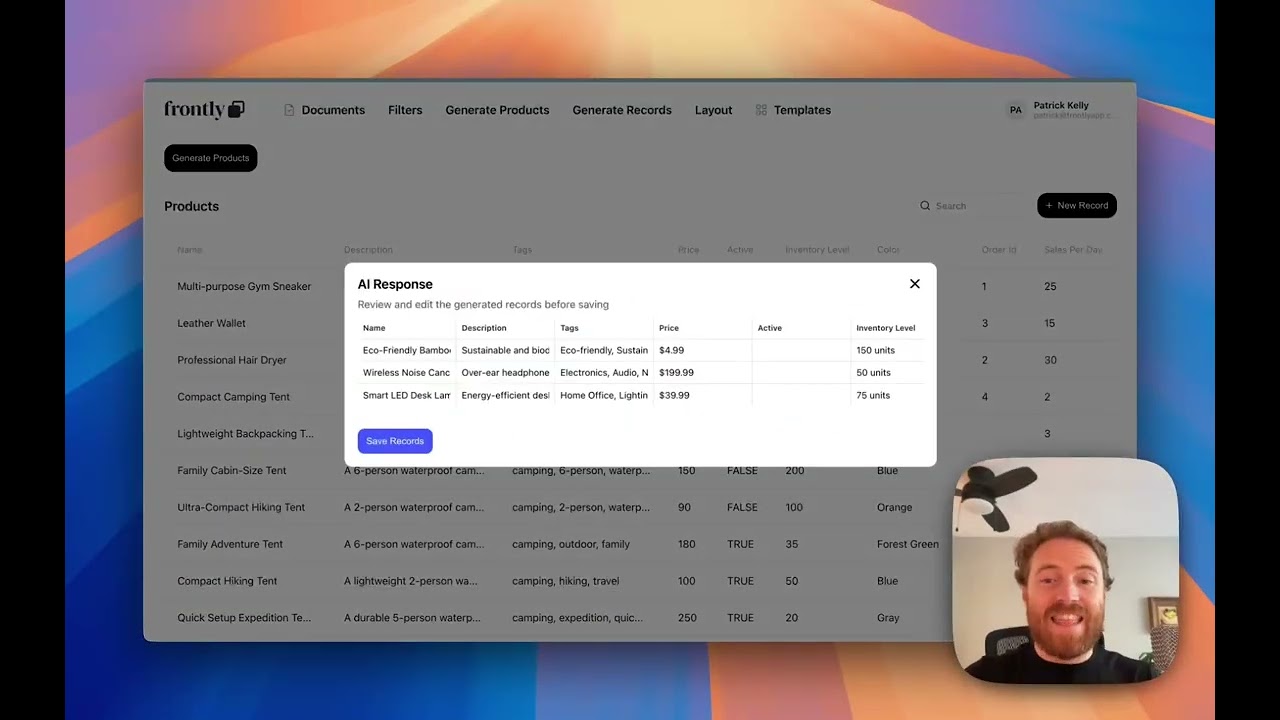 Generate multiple records for your data source with AI in Frontly
