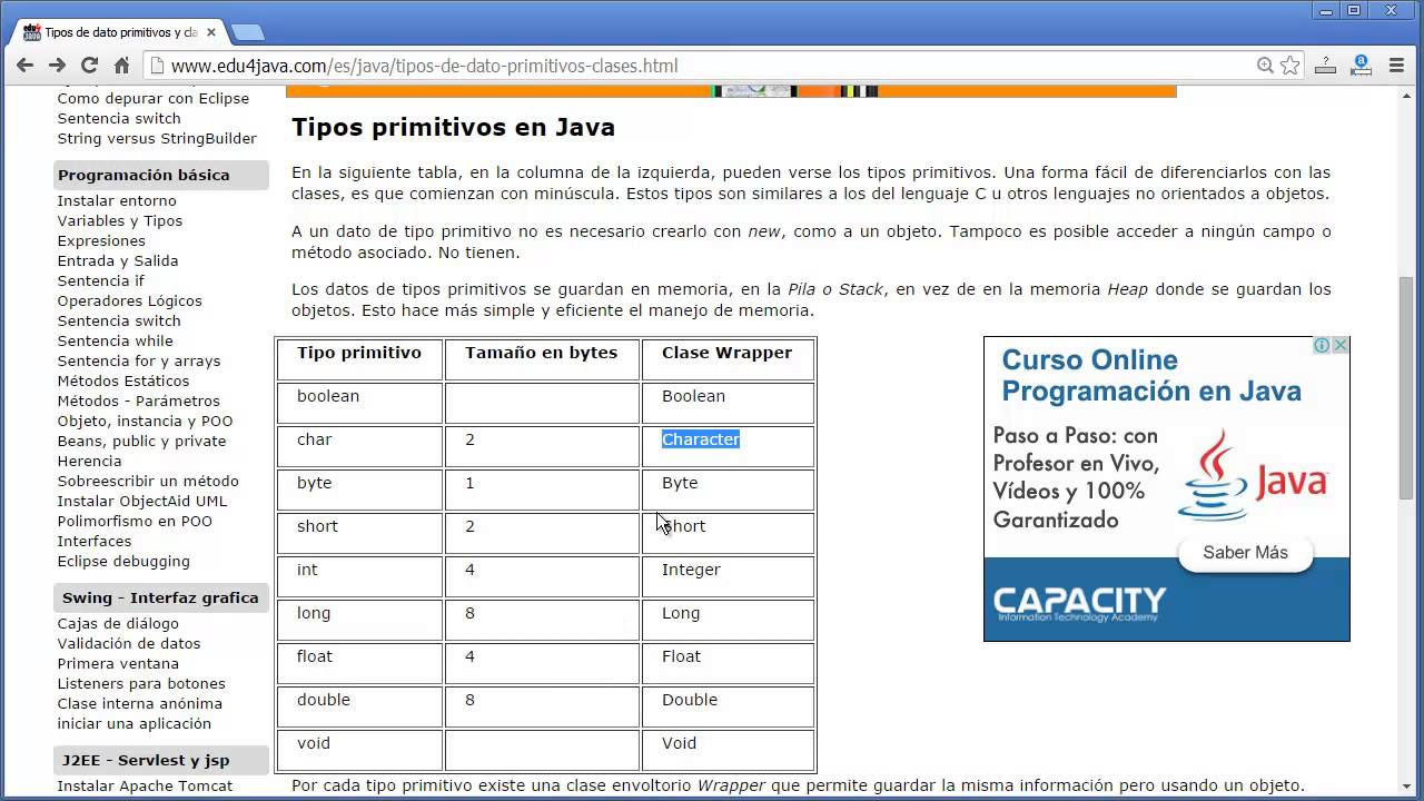 Tipos de dato primitivos y clases en Java