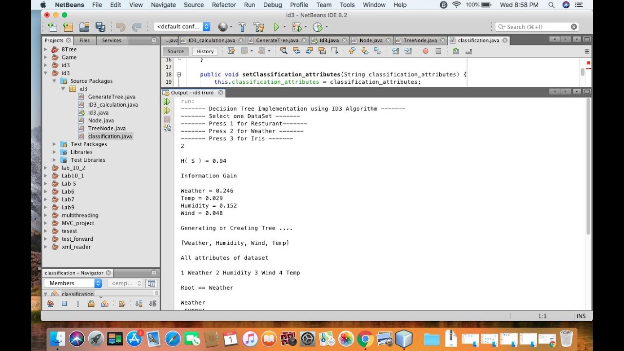 how to create decision tree using id3 algorithm in java