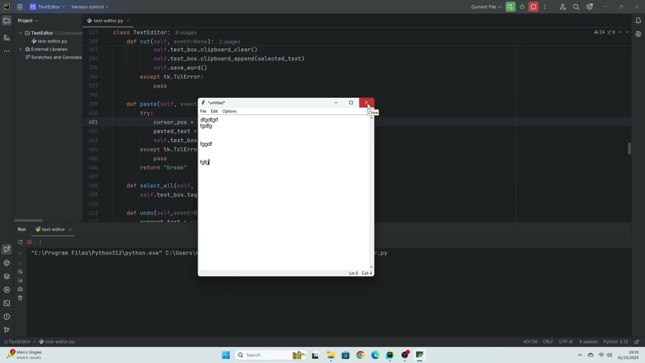 Select All, Cut, Paste - Fully Featured Python Tkinter Based Text Editor.