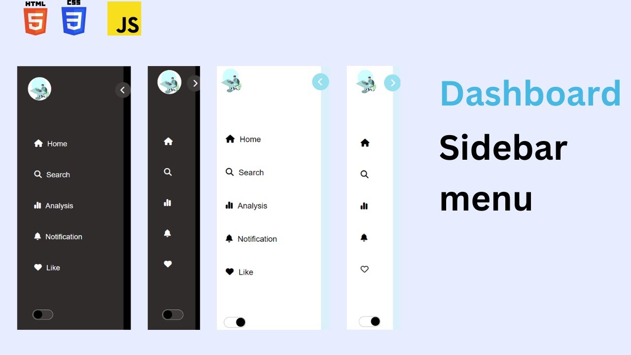 Responsive Admin Dashboard Panel Sidebar menu in HTML CSS & Javascript | Dark/Light mode