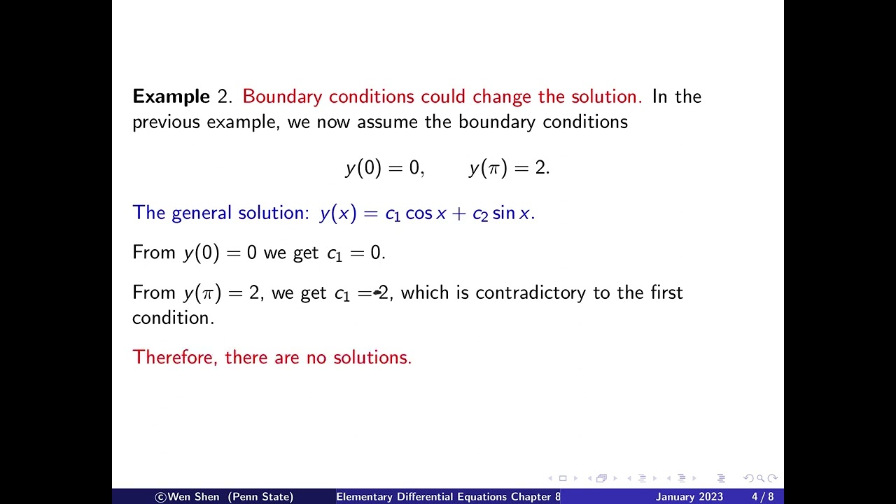 V8-9: Two-point boundary value problem, introduction and examples. Elementary Differential Equations