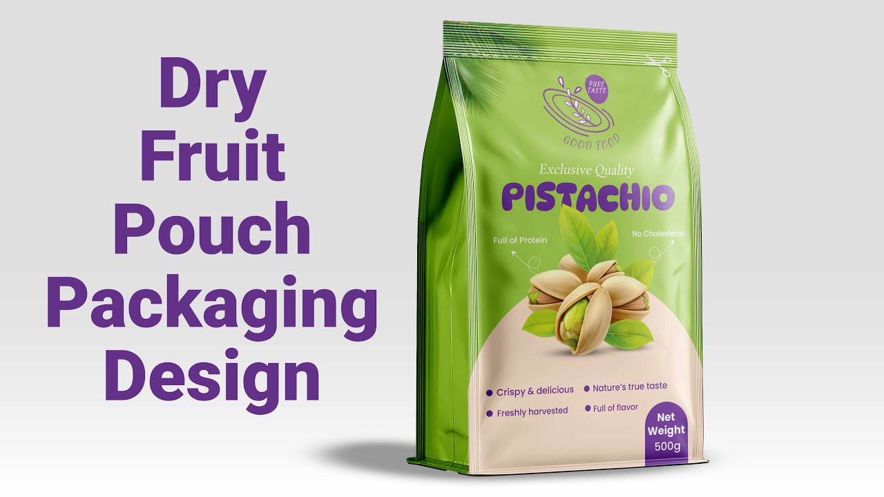 Dry Fruit Pouch Packaging Design in Adobe Illustrator  Professional Product Design Tutorial