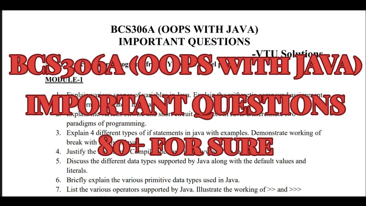 OOPS with JAVA, Important questions, BCS306A, 22 scheme, 3rd sem, CSE Stream.