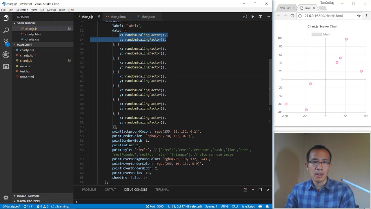 Javascript Chart drawing using chartjs 7 Scatter Chart