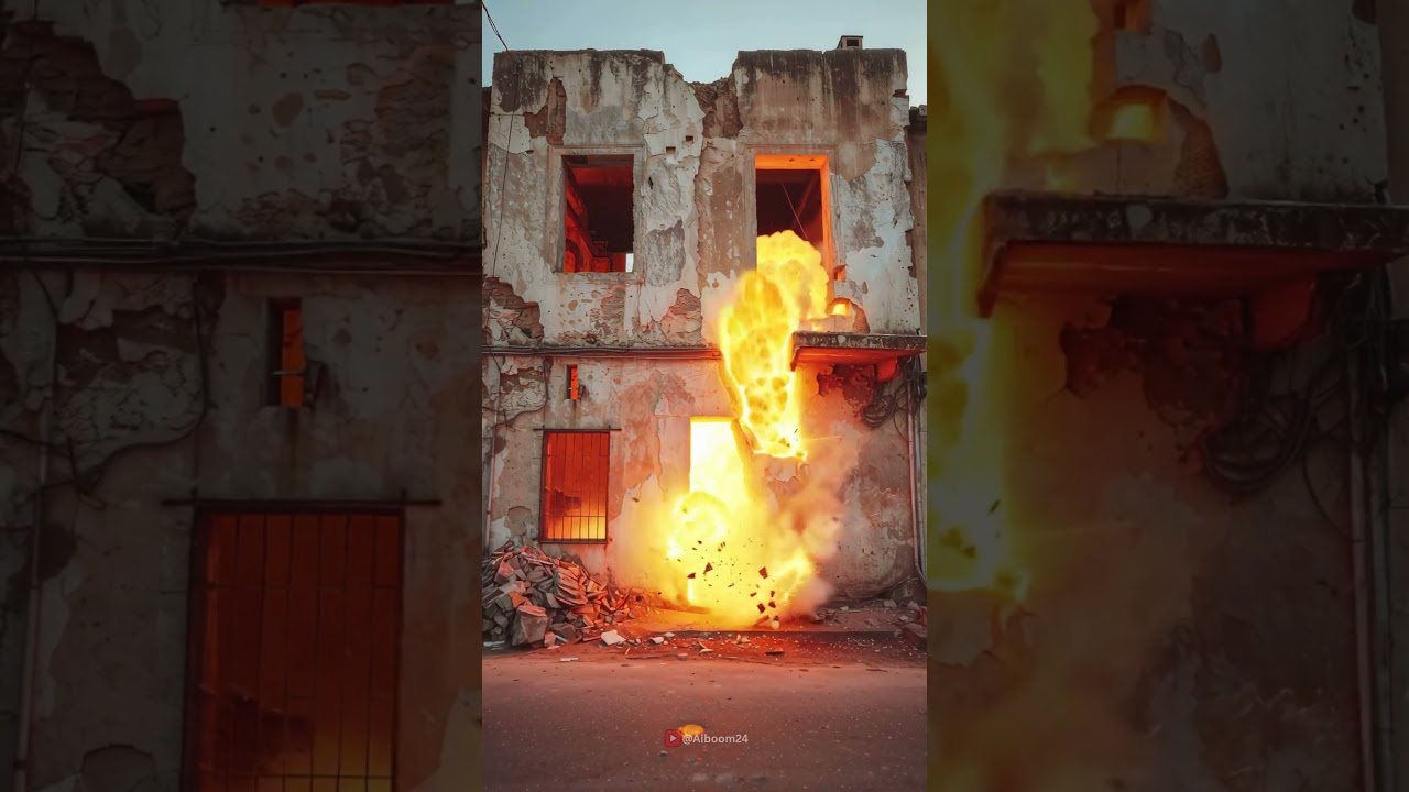 Old Building Demolished in Sudden Explosion – Shockwave and Dust Cloud Captured 💥🏚️