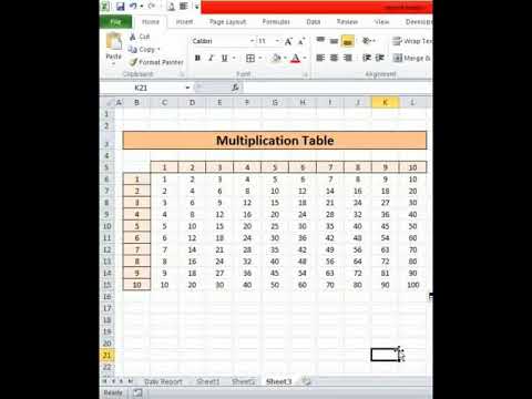 Multiplication table in excel