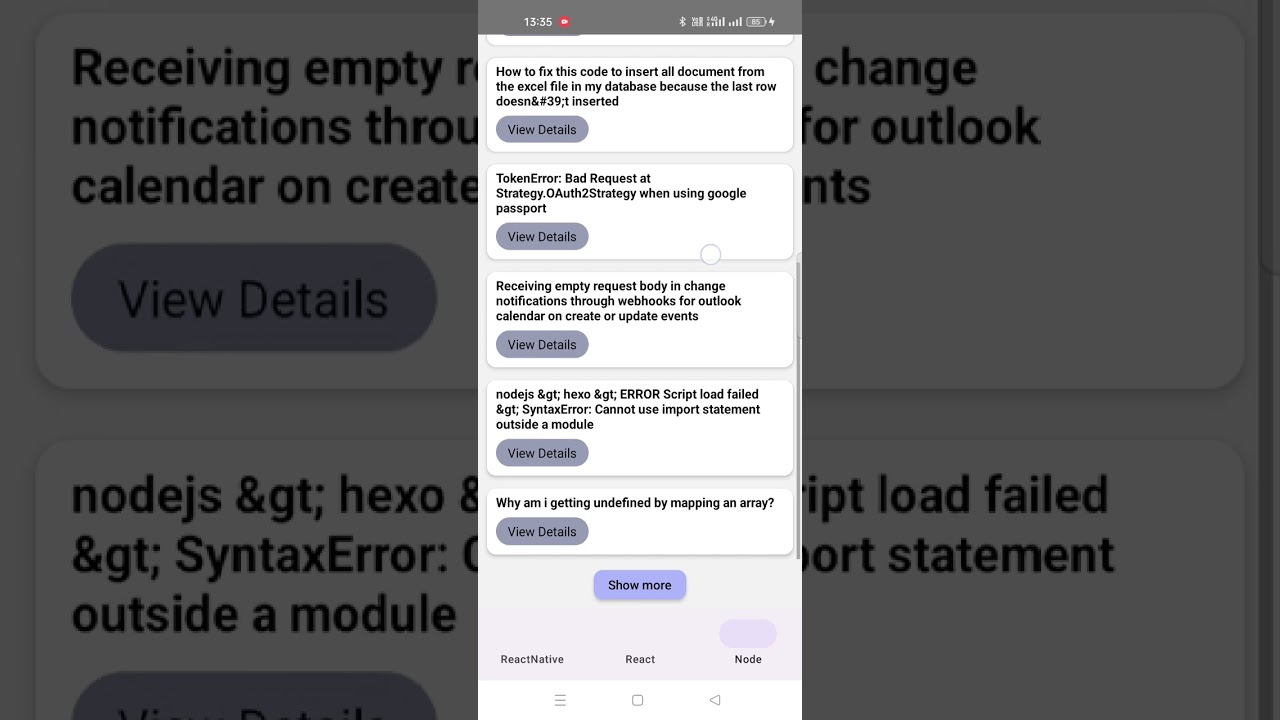 React native Android Application Stack Over Flow Questions