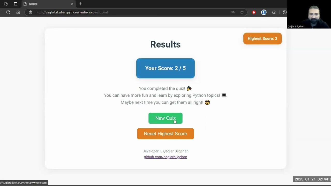 Python Flask Quiz App - Github Project