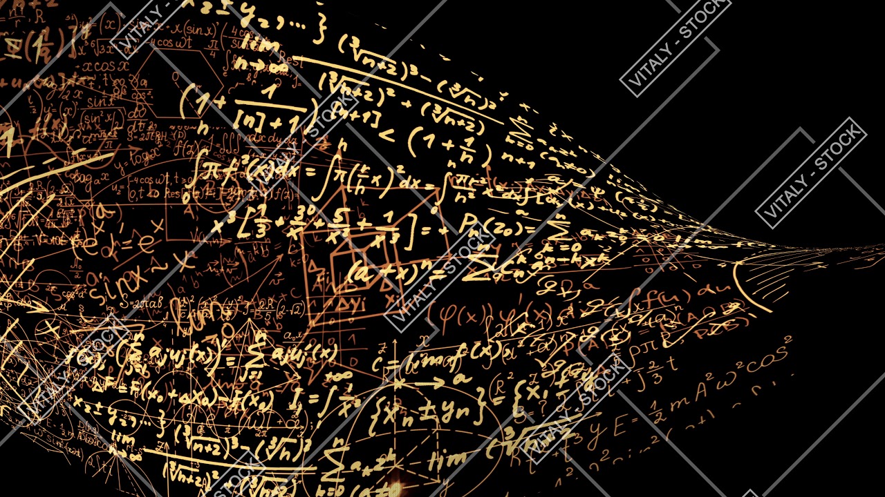 The abstract mathematical formulas moves in the virtual space