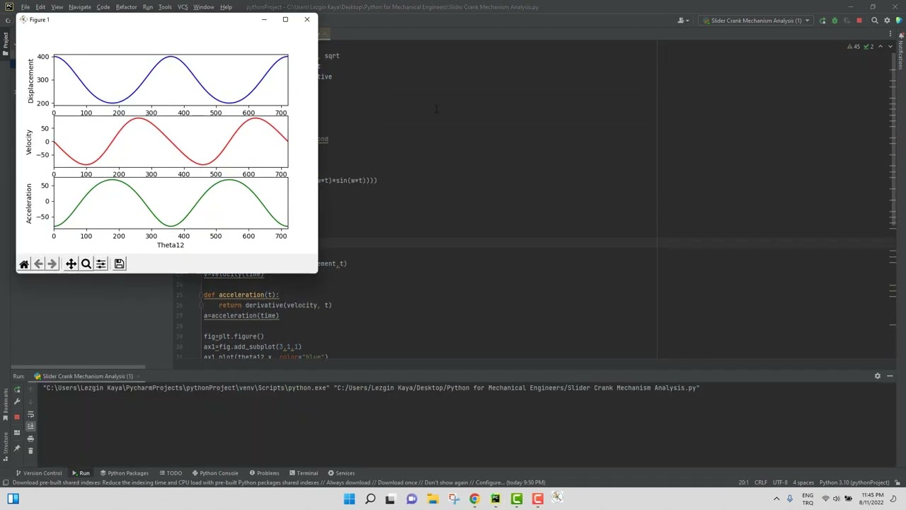 Python Slider Crank Mechanism Analysis #python #pythonprogramming #mechanism #analysis