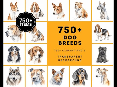 Ultimate Dog Breed Bundle - 750 Watercolor PNG Images for Creative Projects