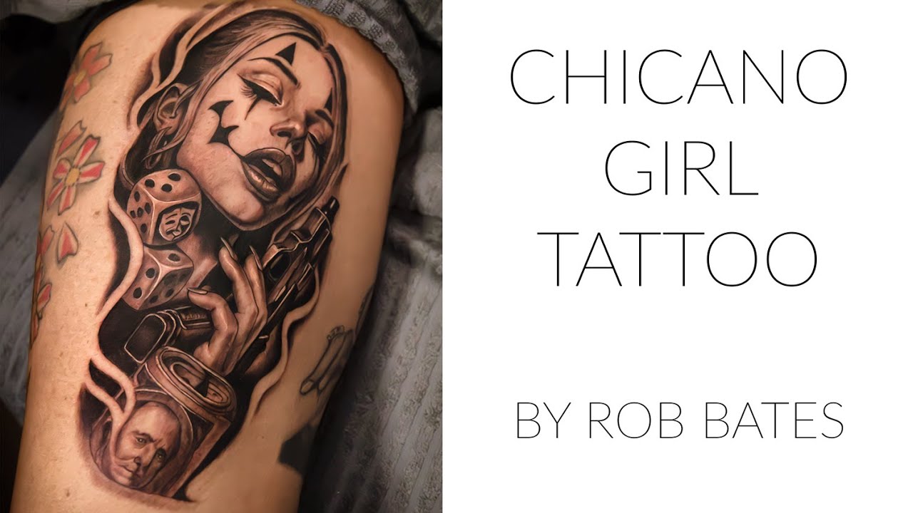 Chicano girl portrait tattoo by Rob Bates