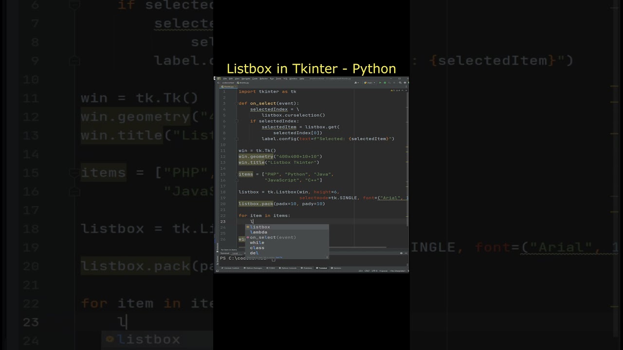 Listbox in Python - Tkinter Listbox #pythonprogramming #tutorial